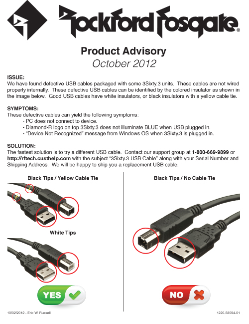 3Sixty.3 shipped with bad USB cable – Rockford Fosgate